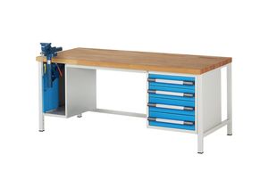 4061753261021 - eurokraft pro Werkbank Gestellbauweise Serie 8000 4 Schubladen 2 x 120 2 x 150 mm 1 Schrank BxT 2000 x 900 mm