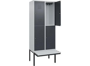 4066681798939 - Doppelstock-Spind Classic PLUS Sitzbank 2 Abteile lichtgrau   grau B 800 mm Zylinderschloss auskragend Kunststoff C+P