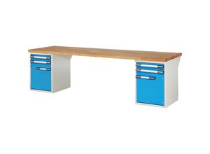 4061753257673 - eurokraft pro Werkbank Baukastensystem Serie 7000 4 Schubladen 2 Türen BxT 3000 x 900 mm