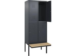 4066681799721 - Doppelstock-Spind Classic PLUS Sitzbank 2 Abteile grau B 800 mm Zylinderschloss auskragend Buche-Hartholz C+P