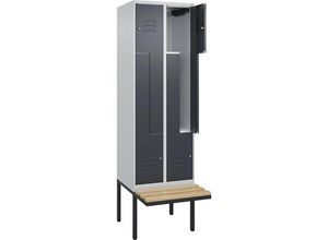 4067521114209 - Z-Spind Classic PLUS Sitzbank 2 Abteile lichtgrau   grau B 600 mm Zylinderschloss auskragend Buche-Hartholz C+P
