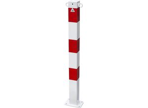 4250384711788 - Absperrpfosten 70 x 70 mm weiß   rot zum Aufdübeln mit 2 Ösen Schake