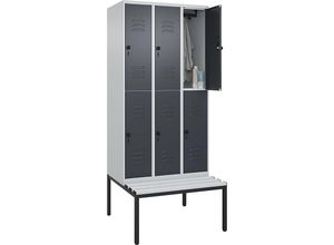 4066681807495 - Doppelstock-Spind Classic PLUS Sitzbank 3 Abteile lichtgrau   grau B 900 mm Sicherheits-Drehriegel untergebaut Kunststoff C+P