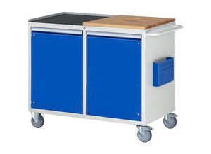 4040376917379 - Kompaktwerkbänke fahrbar 2 Türen Arbeitsfläche Holz   Metall lichtgrau   enzianblau RAU