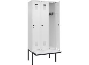 4068192373162 - Spind Evolo PLUS Sitzbank 3 Abteile weiß B 900 mm Sicherheits-Drehriegel mit auskragender Sitzbank Kunststoff kaiserkraft