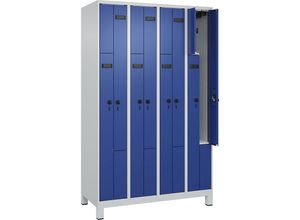 4068192607632 - Z-Spind Evolo PLUS 4 Abteile lichtgrau   enzianblau B 1200 mm 8 Fächer mit breiten Füßen Sicherheits-Drehriegel kaiserkraft