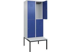 4066681748750 - Doppelstock-Spind Classic PLUS Sitzbank 2 Abteile lichtgrau   enzianblau B 800 mm Zylinderschloss untergebaut Kunststoff C+P