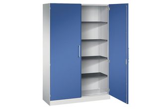 4059369533427 - Flügeltürenschrank ASISTO Höhe 1980 mm Breite 1200 mm 4 Fachböden lichtgrau enzianblau C+P