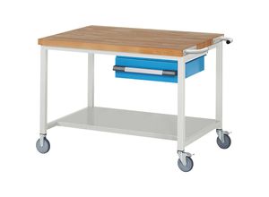 4061753265548 - eurokraft pro Fahrbare Werkbank Serie 8000 Gestellbauweise 1 Hängeschublade Ablageboden BxT 1250 x 900 mm