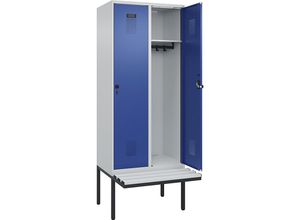 4068192357346 - Spind Evolo PLUS Sitzbank 2 Abteile lichtgrau   enzianblau B 800 mm Sicherheits-Drehriegel mit auskragender Sitzbank Kunststoff kaiserkraft