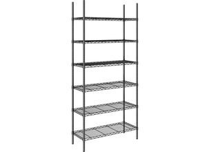 4061753091383 - Stahldraht-Gitterregal schwarz Fachlast 100 kg BxT 910 x 460 mm Grundregal Höhe 2180 mm 6 Fachböden kaiserkraft