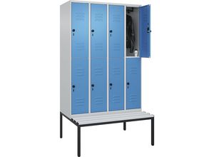 4066681809253 - Doppelstock-Spind Classic PLUS Sitzbank 4 Abteile lichtgrau   lichtblau B 1200 mm Sicherheits-Drehriegel untergebaut Kunststoff C+P