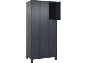 4068192015468 - 3er-Schließfachschrank Evolo PLUS 3 Abteile grau B 900 mm 9 Fächer mit breiten Füßen Zylinderschloss kaiserkraft