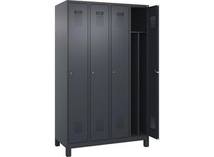 4067521991800 - Schwarz-Weiß-Spind Evolo PLUS schmal 4 Abteile Trennwand verkürzt grau B 1200 mm mit breiten Füßen Zylinderschloss kaiserkraft