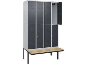 4066681802834 - Doppelstock-Spind Classic PLUS Sitzbank 4 Abteile lichtgrau   grau B 1200 mm Zylinderschloss auskragend Buche-Hartholz C+P