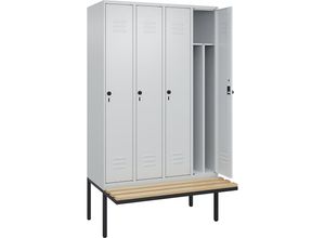 4066681741935 - Schwarz-Weiß-Spind Classic PLUS Sitzbank schmal 4 Abteile Trennwand verkürzt lichtgrau B 1200 mm Sicherheits-Drehriegel auskragend Buche-Hartholz C+P