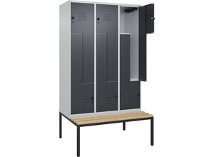4067521120057 - Z-Spind Classic PLUS Sitzbank 3 Abteile lichtgrau   grau B 1200 mm Sicherheits-Drehriegel untergebaut Buche-Hartholz C+P