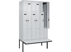 4068427100914 - Z-Spind Evolo PLUS Sitzbank 3 Abteile lichtgrau   lichtgrau B 1200 mm Sicherheits-Drehriegel mit auskragender Sitzbank Kunststoff kaiserkraft