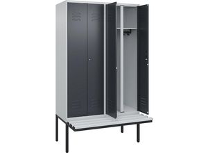 4066681789920 - Schwarz-Weiß-Spind Classic PLUS Sitzbank 2 Abteile lichtgrau   grau B 1200 mm Zylinderschloss auskragend Kunststoff C+P