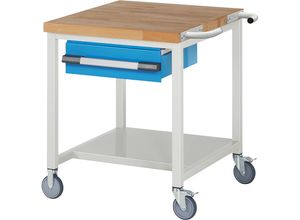 4061753265524 - eurokraft pro Fahrbare Werkbank Serie 8000 Gestellbauweise 1 Hängeschublade Ablageboden BxT 750 x 900 mm
