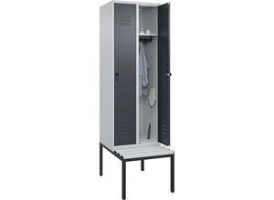 4066681791725 - Spind Classic PLUS Sitzbank 2 Abteile lichtgrau   grau B 600 mm Sicherheits-Drehriegel untergebaut Kunststoff C+P