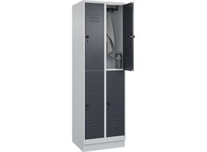 4066681664937 - Doppelstock-Spind Classic PLUS 2 Abteile lichtgrau   grau HxB 1950 x 600 mm mit Bodensockel Drehriegel C+P