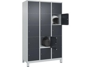 4066681681880 - 5er-Schließfachschrank Classic PLUS 3 Abteile lichtgrau   grau B 1200 mm 15 Fächer mit Füßen C+P
