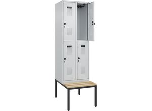 4068192196822 - Doppelstock-Spind Evolo PLUS Sitzbank 2 Abteile lichtgrau   lichtgrau B 600 mm Sicherheits-Drehriegel mit untergebauter Sitzbank Buche kaiserkraft
