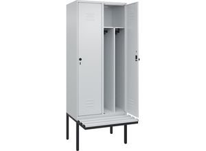 4066681786783 - Schwarz-Weiß-Spind Classic PLUS Sitzbank schmal 2 Abteile Trennwand verkürzt lichtgrau B 800 mm Sicherheits-Drehriegel auskragend Kunststoff C+P