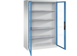 4069361444843 - Sichtfenster-Flügeltürschrank HxBxT 1950 x 1200 x 500 mm 4 Fachböden lichtgrau   lichtblau C+P