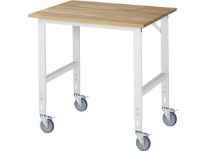 4040376429940 - Fahrbarer Arbeitstisch Gestell 60 x 30 mm Platten-BxT 1000 x 800 mm Buche-Massivholzplatte RAU