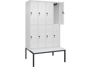 4066681809352 - Doppelstock-Spind Classic PLUS Sitzbank 4 Abteile verkehrsweiß B 1200 mm Sicherheits-Drehriegel untergebaut Kunststoff C+P