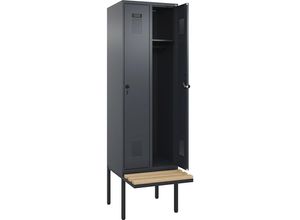 4068192200864 - Spind Evolo PLUS Sitzbank 2 Abteile grau B 600 mm Sicherheits-Drehriegel mit auskragender Sitzbank Buche kaiserkraft