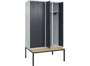 4066681820357 - Schwarz-Weiß-Spind Classic PLUS Sitzbank 2 Abteile lichtgrau   grau B 1200 mm Zylinderschloss untergebaut Buche-Hartholz C+P
