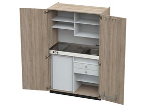4021176533310 - Schrankküche mit Flügeltüren 2 Glaskeramikkochfelder Becken rechts Eiche 1956x1200x650 mm kaiserkraft