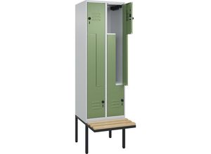 4067521114032 - Z-Spind Classic PLUS Sitzbank 2 Abteile lichtgrau   resedagrün B 600 mm Sicherheits-Drehriegel auskragend Buche-Hartholz C+P