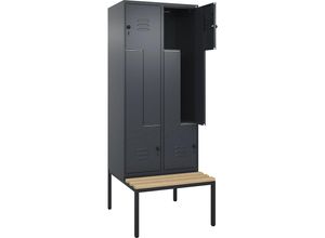 4067521118894 - Z-Spind Classic PLUS Sitzbank 2 Abteile grau B 800 mm Sicherheits-Drehriegel untergebaut Buche-Hartholz C+P