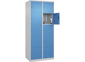 4067521351277 - 5er-Schließfachschrank Classic PLUS 2 Abteile lichtgrau   lichtblau B 800 mm 10 Fächer mit Bodengleitern C+P