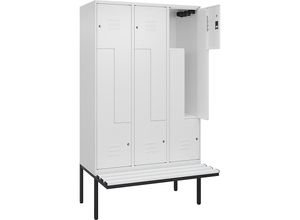 4067521116364 - Z-Spind Classic PLUS Sitzbank 3 Abteile verkehrsweiß B 1200 mm Zylinderschloss auskragend Kunststoff C+P