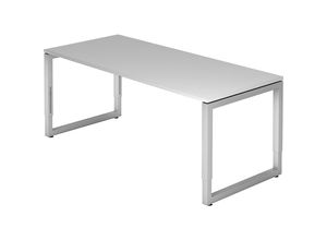 4032062154410 - eurokraft pro Schreibtisch mit Gestell aus Vierkant-Stahlrohr Höhe 650 - 850 mm BxT 1800 x 800 mm lichtgrau   alusilber
