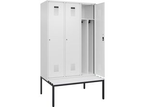 4068192405368 - Schwarz-Weiß-Spind Evolo PLUS Sitzbank schmal 3 Abteile Trennwand verkürzt weiß B 1200 mm Zylinderschloss mit untergebauter Sitzbank Kunststoff kaiserkraft