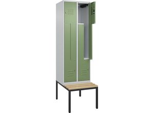 4067521118382 - Z-Spind Classic PLUS Sitzbank 2 Abteile lichtgrau   resedagrün B 600 mm Zylinderschloss untergebaut Buche-Hartholz C+P