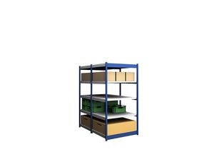4250623732079 - Stabil-Steckregal doppelseitig Regalhöhe 2000 mm blau verzinkt Bodenbreite 1025 mm Grundregal Breite x Tiefe 1025 x 800 mm hofe