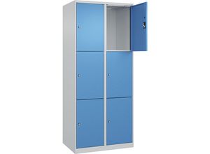 4068192004127 - 3er-Schließfachschrank Evolo PLUS 2 Abteile lichtgrau   lichtblau B 800 mm 6 Fächer mit Bodengleitern Zylinderschloss kaiserkraft