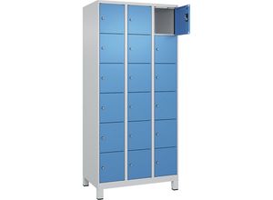 4068192016182 - 6er-Schließfachschrank Evolo PLUS 3 Abteile lichtgrau   lichtblau B 900 mm 18 Fächer mit breiten Füßen Zylinderschloss kaiserkraft