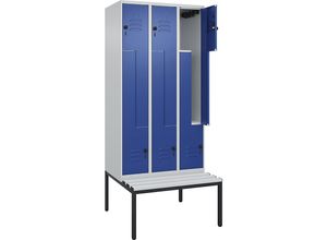 4067521119709 - Z-Spind Classic PLUS Sitzbank 3 Abteile lichtgrau   enzianblau B 900 mm Sicherheits-Drehriegel untergebaut Kunststoff C+P