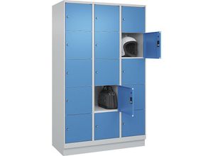 4066681684997 - 5er-Schließfachschrank Classic PLUS 3 Abteile lichtgrau   lichtblau B 1200 mm 15 Fächer mit Bodensockel C+P