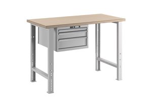 7612269031058 - LISTA Werkbank im Baukastensystem Höhe 740 - 1090 mm Hängeschrank 3 Schubladen lichtgrau Tischbreite 1500 mm
