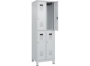4067521996454 - Doppelstock-Spind Evolo PLUS 2 Abteile lichtgrau B 600 mm mit breiten Füßen Zylinderschloss C+P