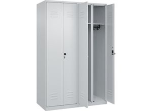 4067521331439 - Schwarz-Weiß-Spind Classic PLUS 2 Abteile lichtgrau HxB 1850 x 1200 mm mit Bodengleitern Drehriegel C+P